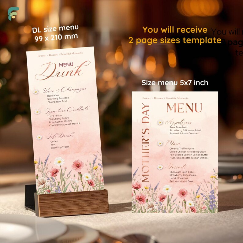 Floral Mother's Day Brunch Menu Template | Watercolor Florals, Blush ...