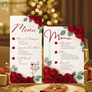 Floral Rose Galentine's Menu Template | Valentine Dinner & Drink Menu ...