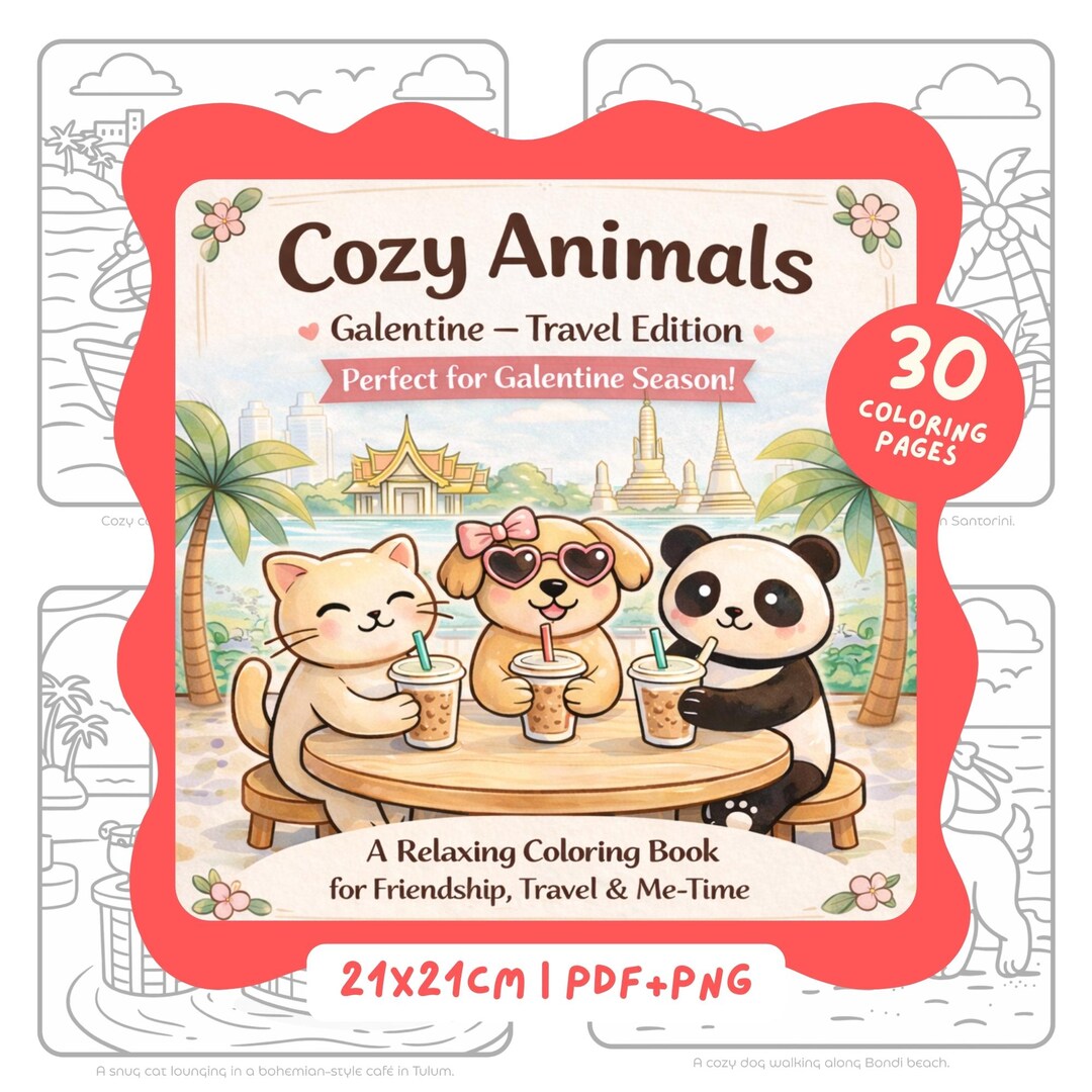 Cozy Animals Galentine Coloring Book | Cute Travel Animal Coloring ...