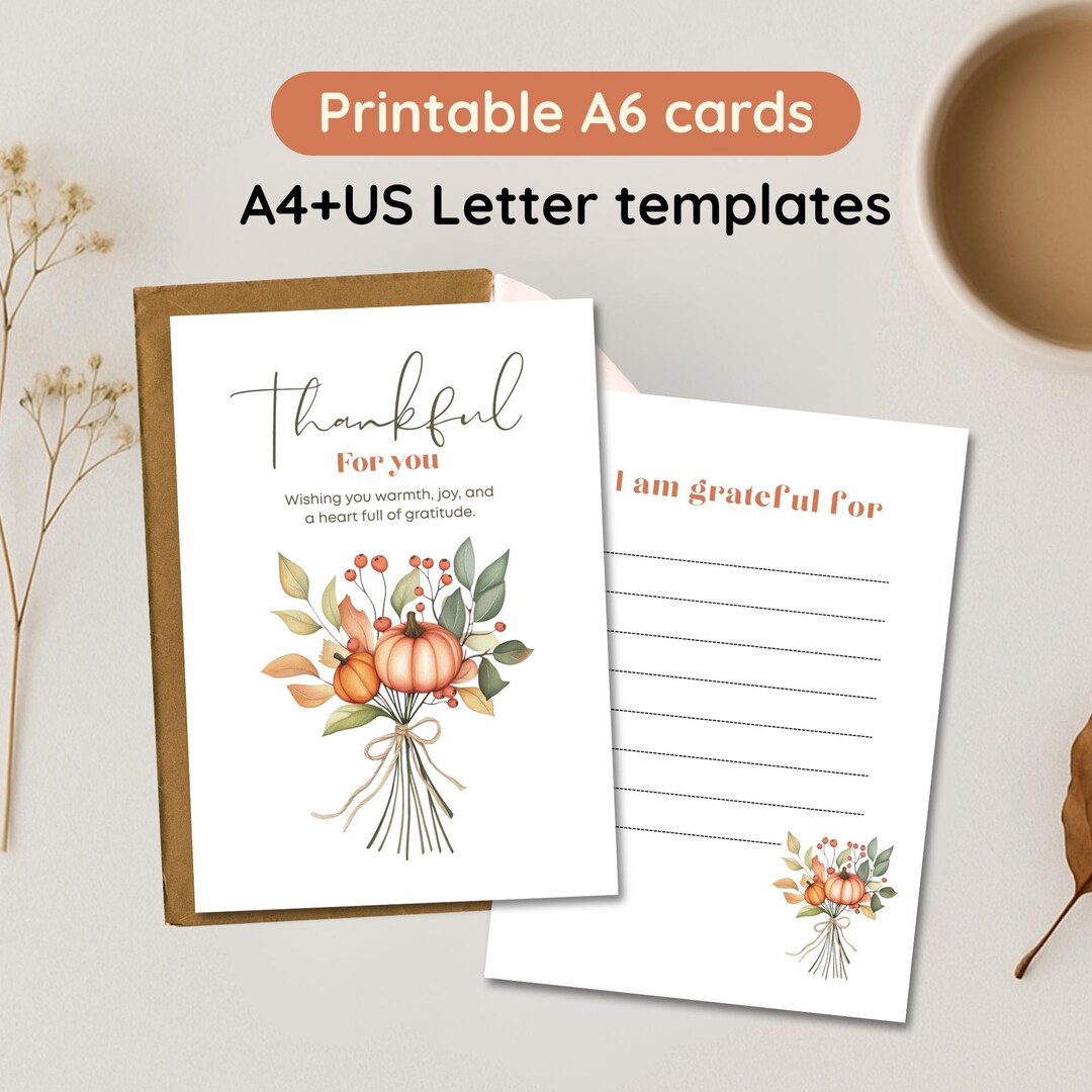 Printable Thanksgiving Gratitude A6 Card | Fall Note Template ...