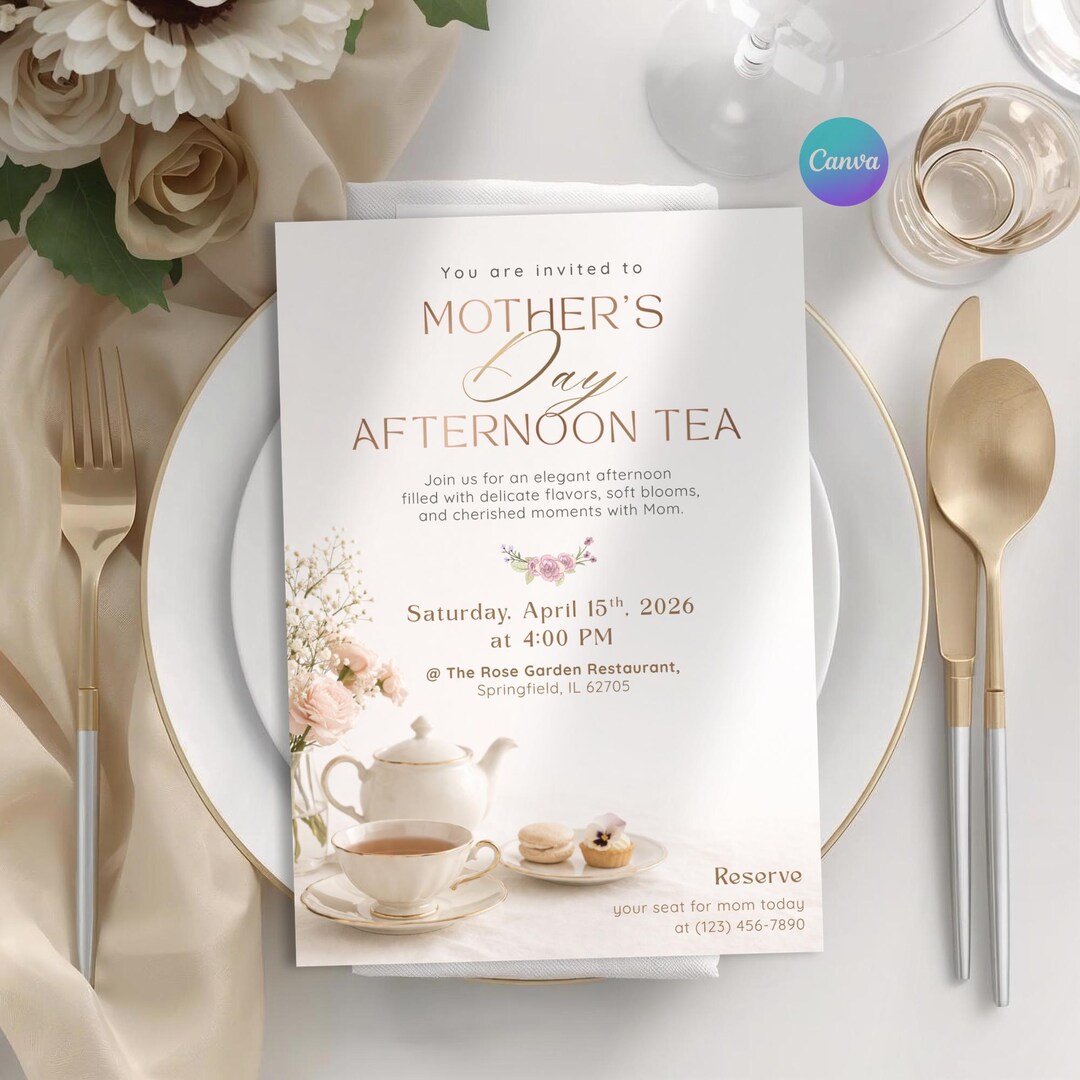 Mother's Day Afternoon Tea Invitation | Elegant Floral Canva Template ...