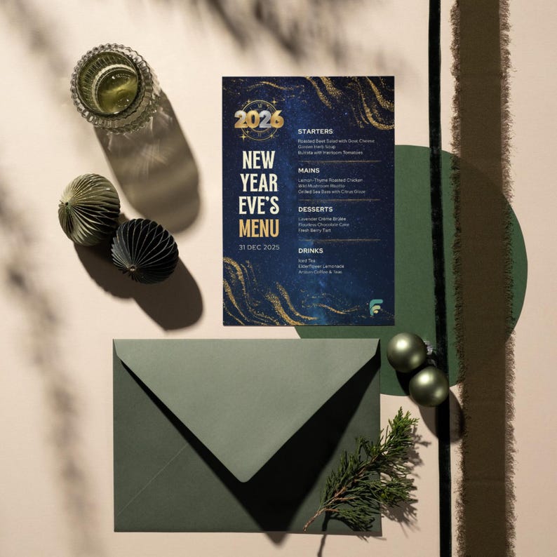 New Year’s Eve Menu Template 2026 | NYE Countdown Party Menu | Galaxy ...