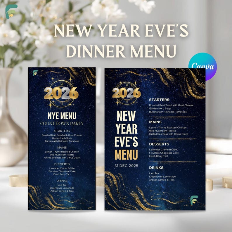 New Year’s Eve Menu Template 2026 | NYE Countdown Party Menu | Galaxy ...