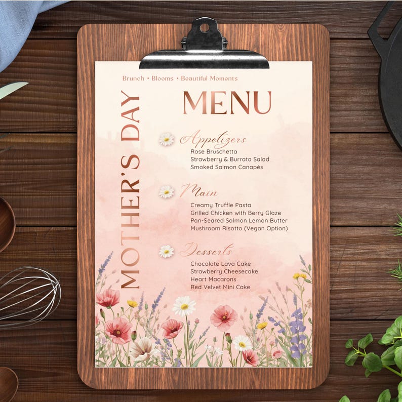 Floral Mother's Day Brunch Menu Template | Watercolor Florals, Blush ...