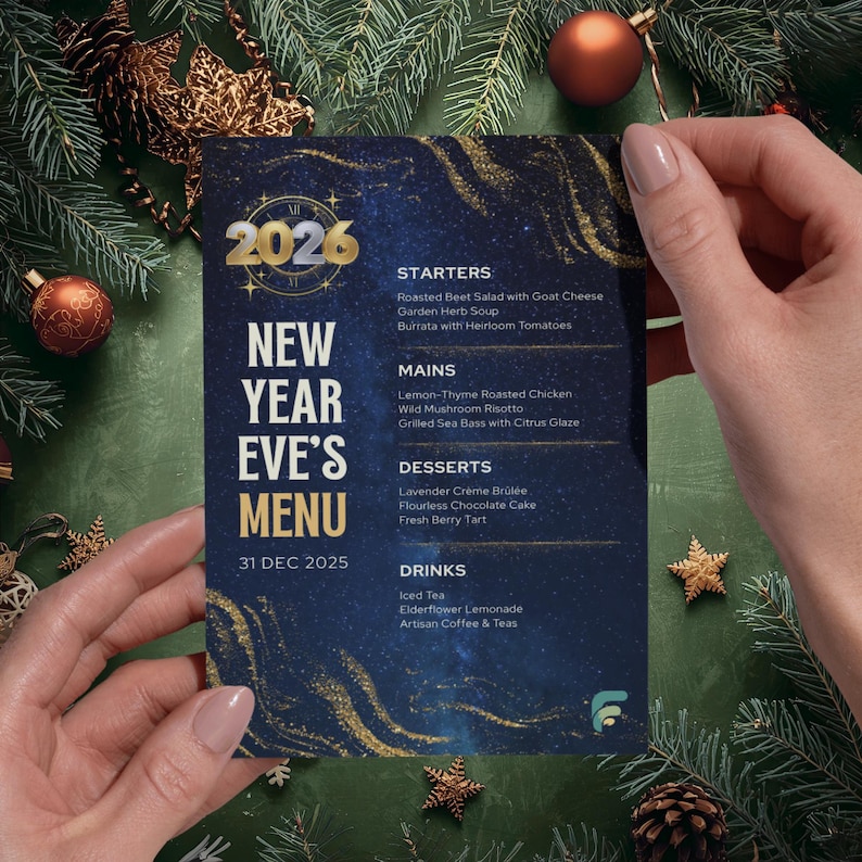 New Year’s Eve Menu Template 2026 | NYE Countdown Party Menu | Galaxy ...