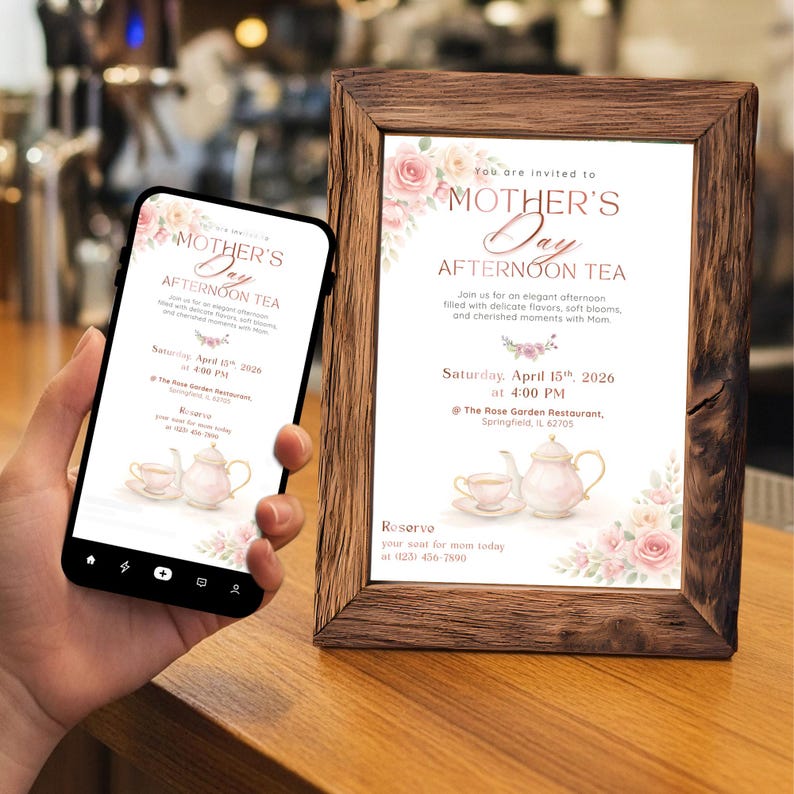 Mother's Day Afternoon Tea Invitation | Elegant Floral Canva Template ...
