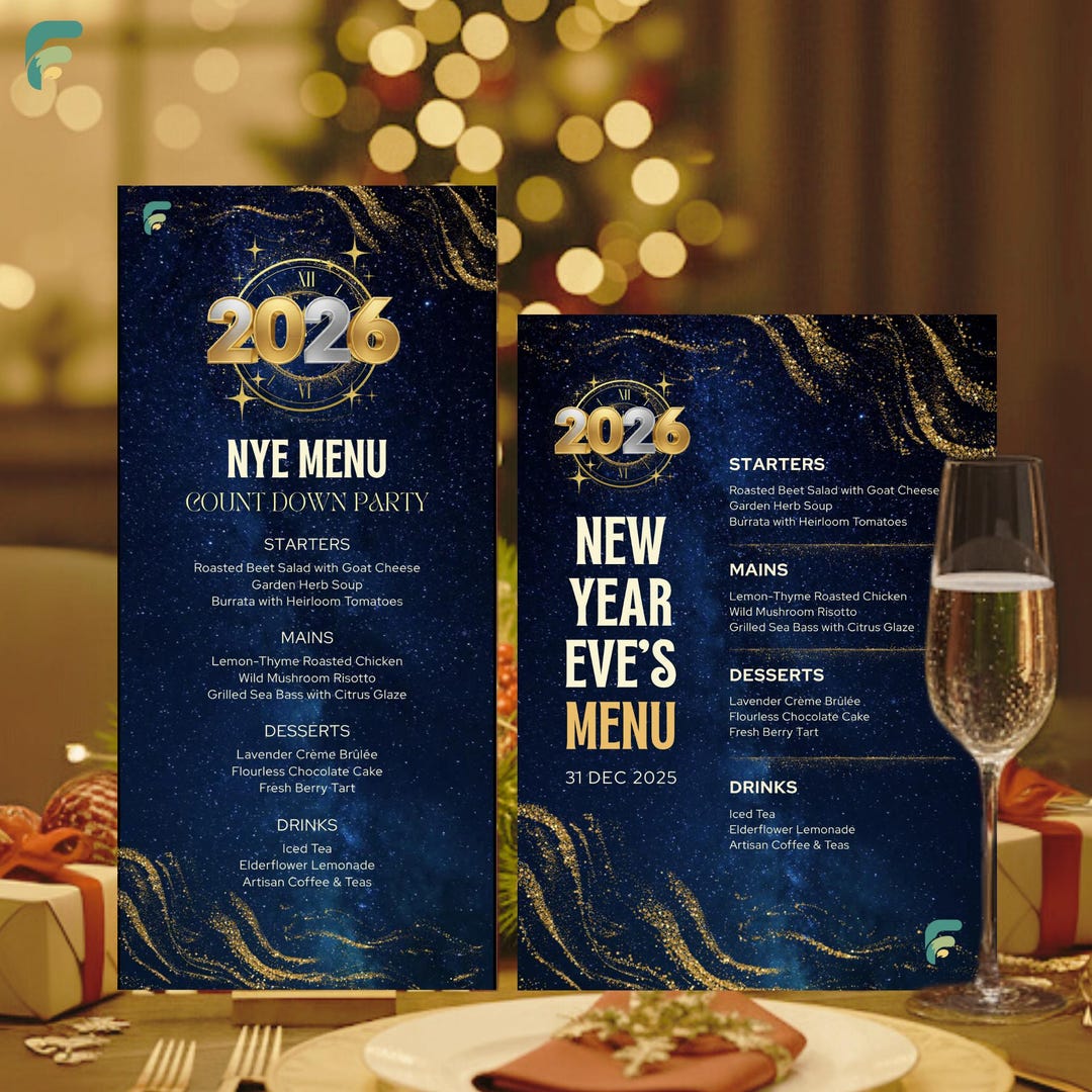 New Year’s Eve Menu Template 2026 | NYE Countdown Party Menu | Galaxy ...