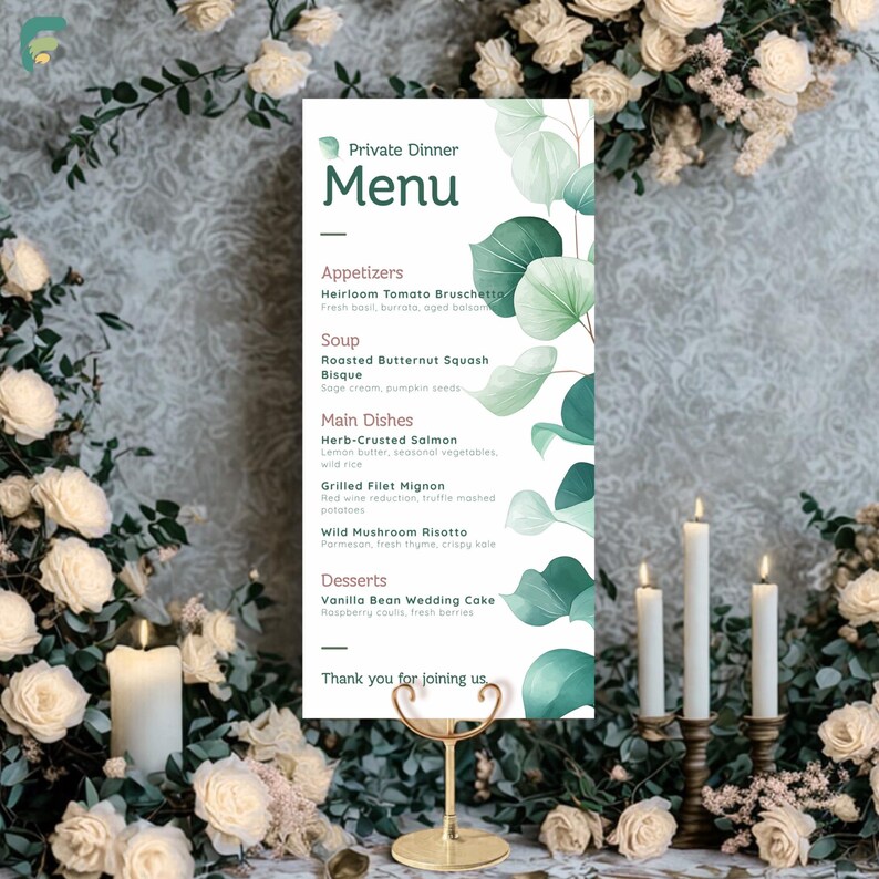 Minimal Wedding Menu Template Canva, Greenery Design (editable Menu) - Etsy