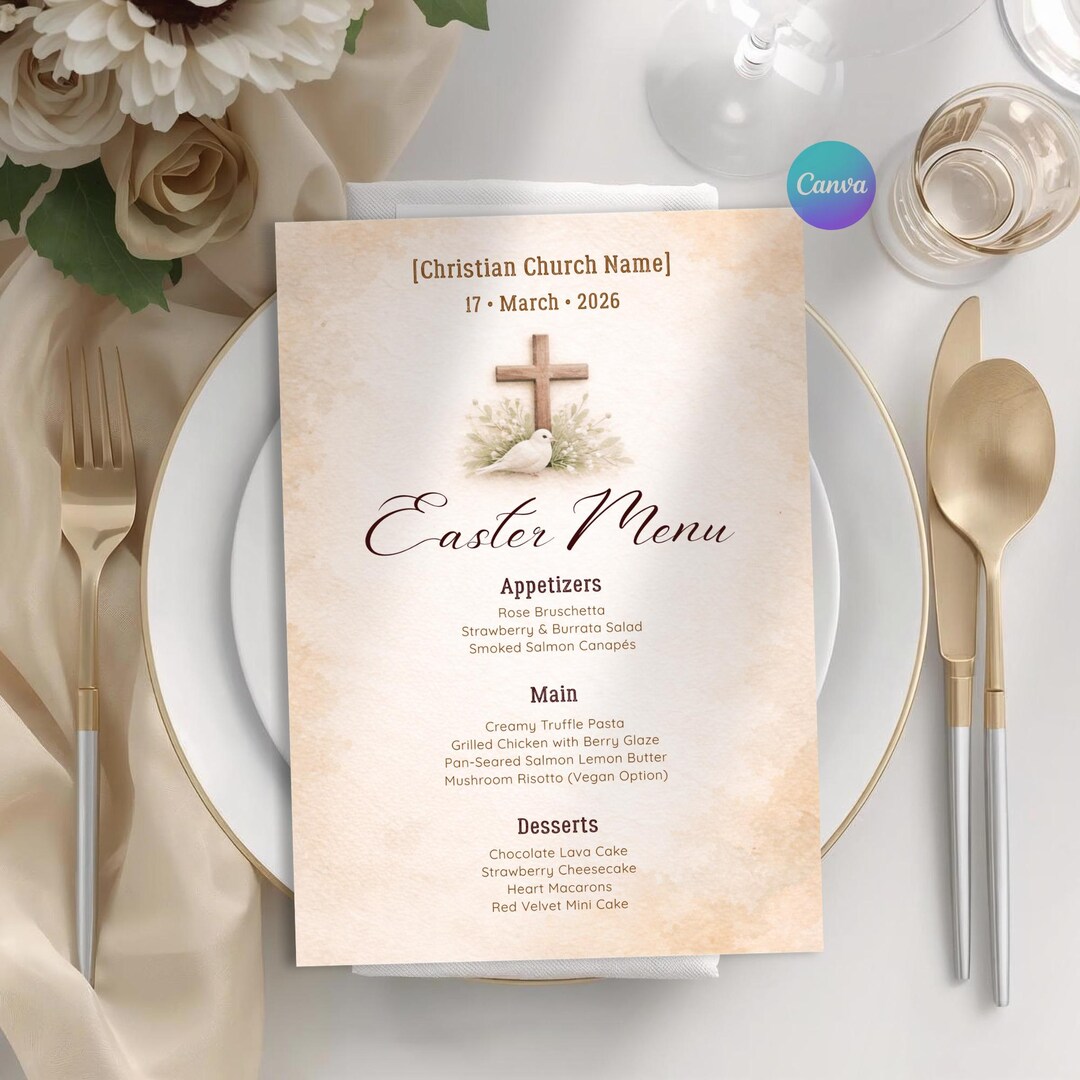 Christian Easter Menu Template | Church Brunch Menu Card (editable ...