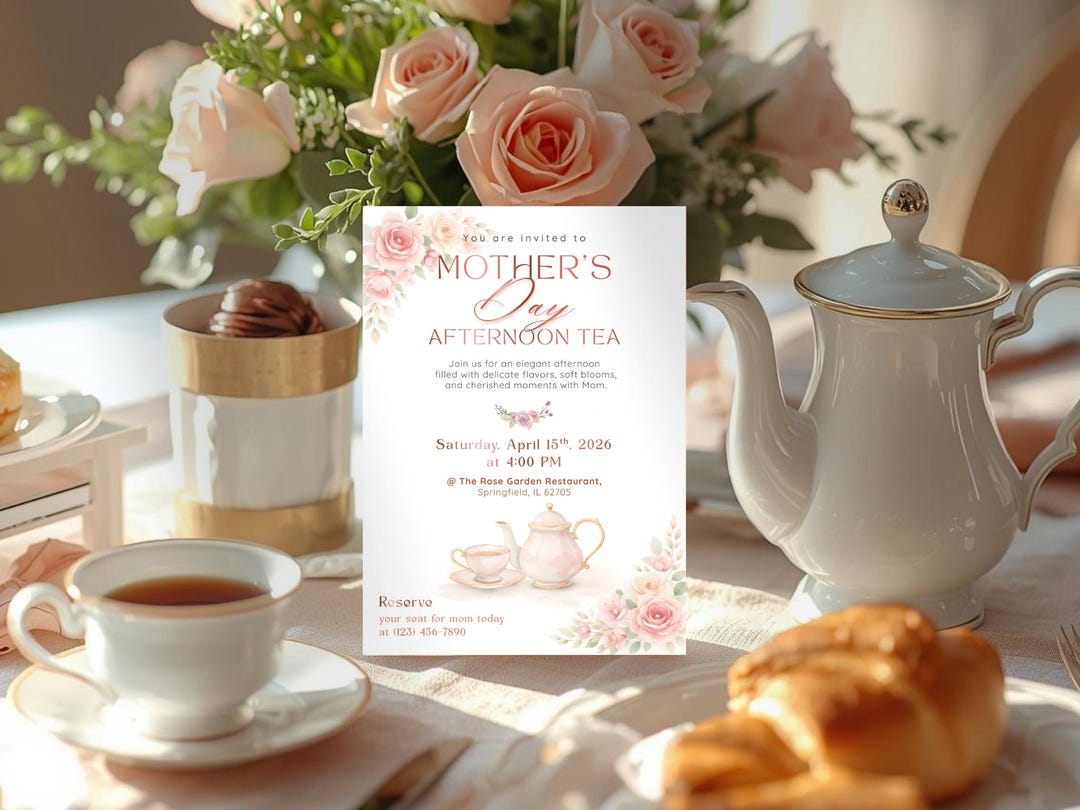 Mother's Day Afternoon Tea Invitation | Elegant Floral Canva Template ...