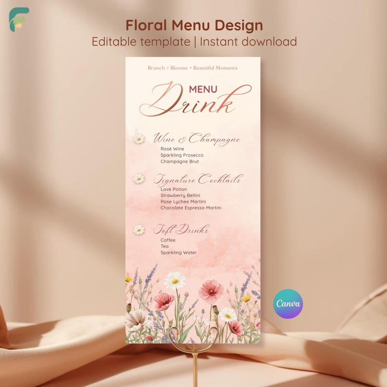 Floral Mother's Day Brunch Menu Template | Watercolor Florals, Blush ...