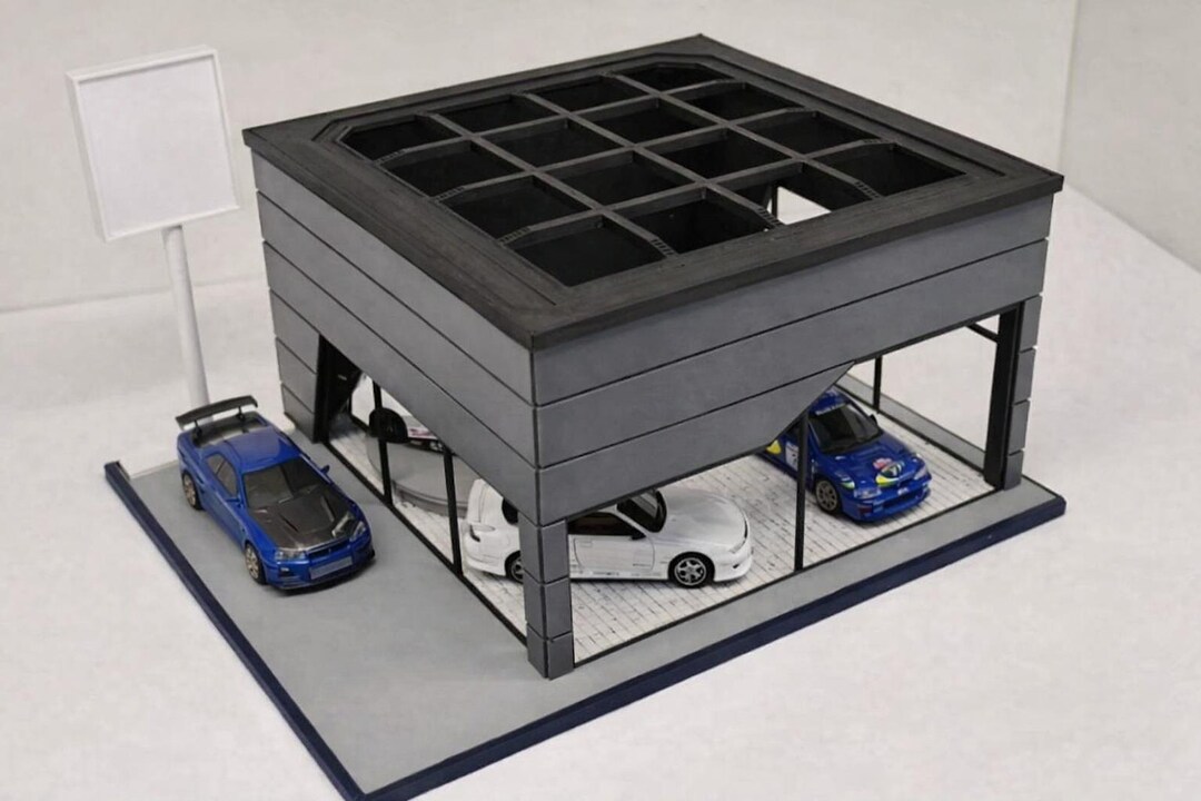 Handmade Model Car Garage Diorama – Miniature Display for Diecast Cars ...