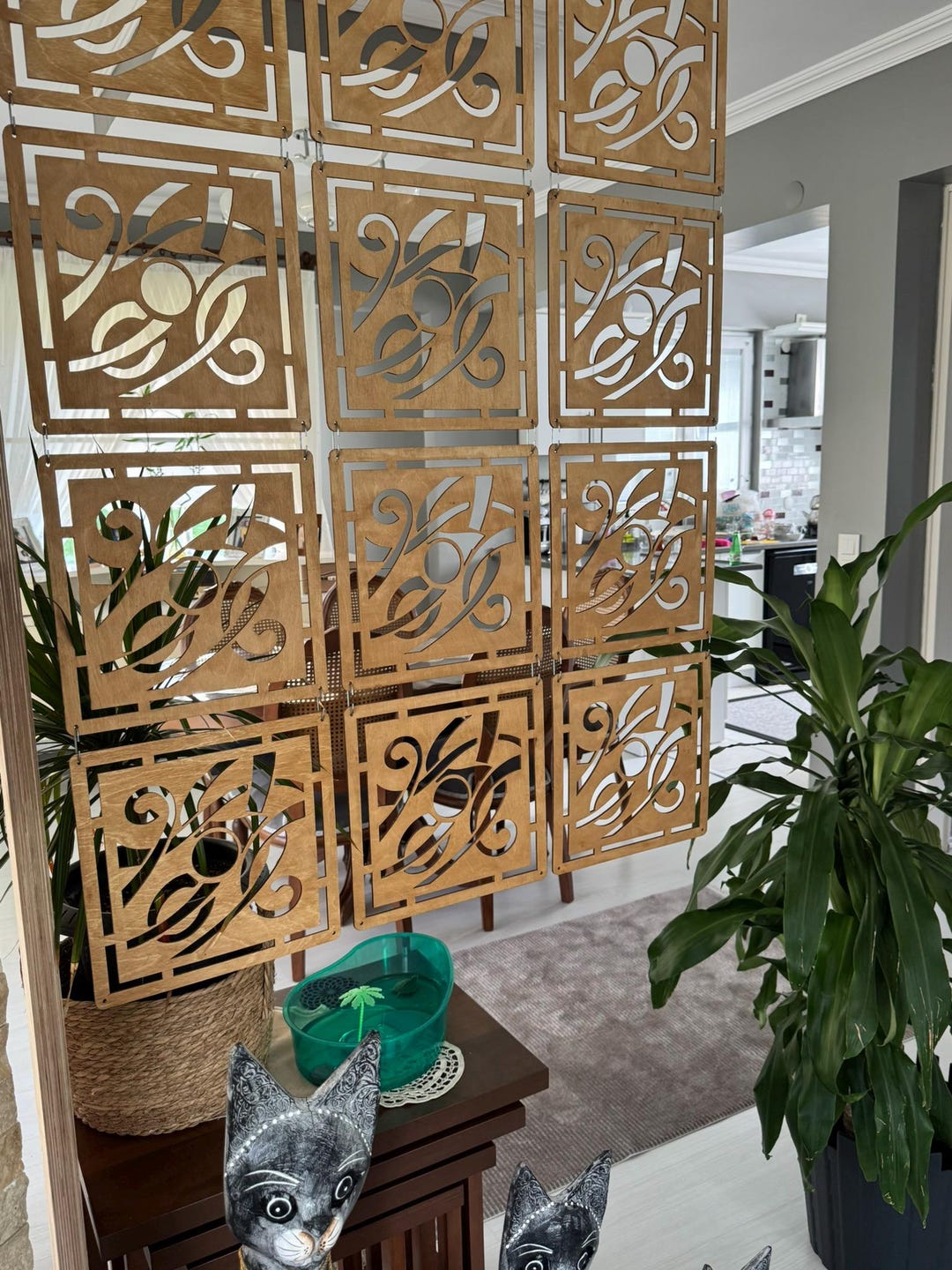 Laser Cut Wooden Room Divider: Hanging Privacy Screen, Modern Plywood ...