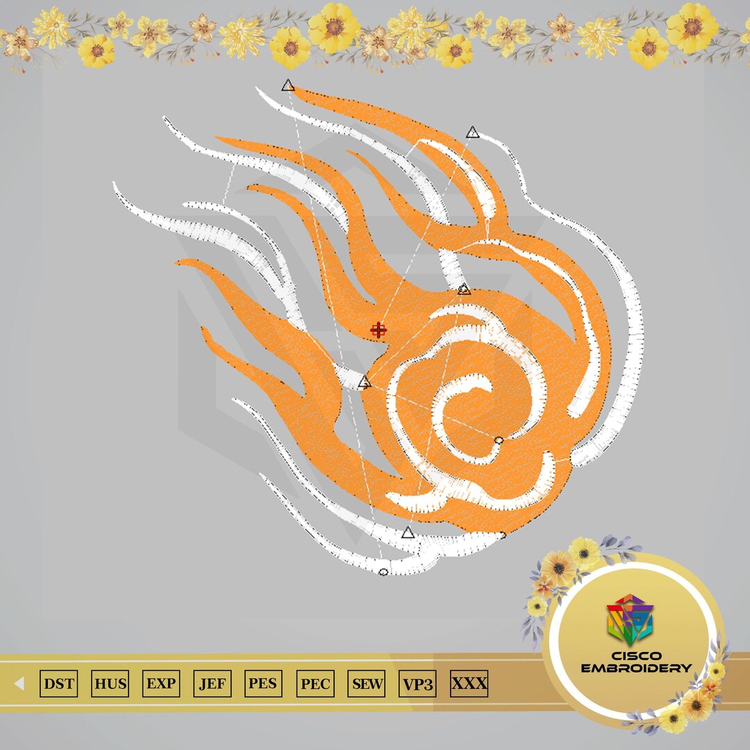 Abstract Flame Embroidery Design | Fire Swirl Pattern | Machine ...