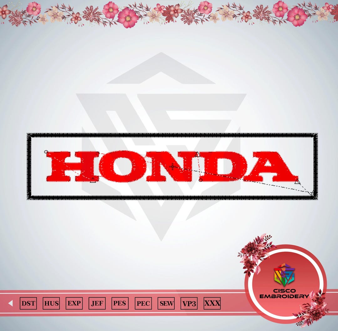 Red Honda Text Machine Stitch File | Car Logo Lettering for Jackets ...