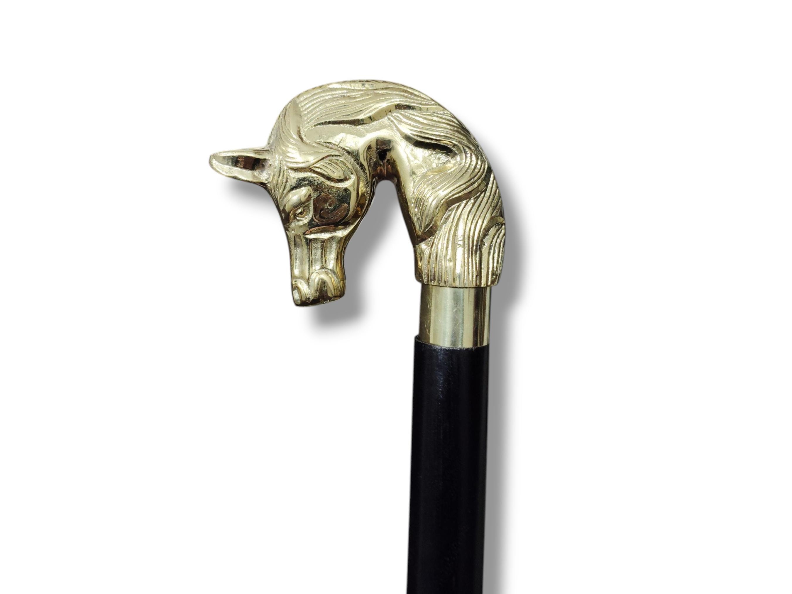 Horse Head Walking Cane – Victorian Brass Handle Wooden Walking Stick ...