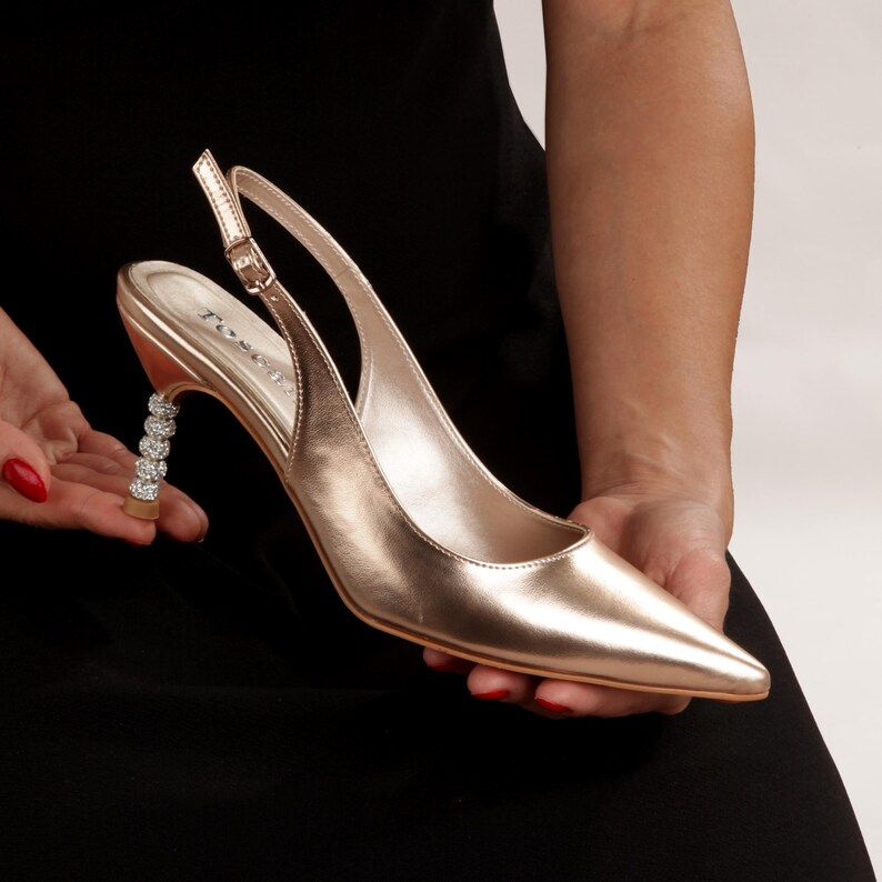 Rose Gold Slingback Heels: Crystal Heel, Pointed Toe Party Pumps - Etsy
