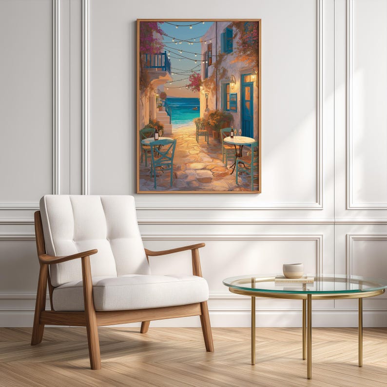 Impressão de pôr do sol com vinho grego - Impressão de verão, decoração ...
