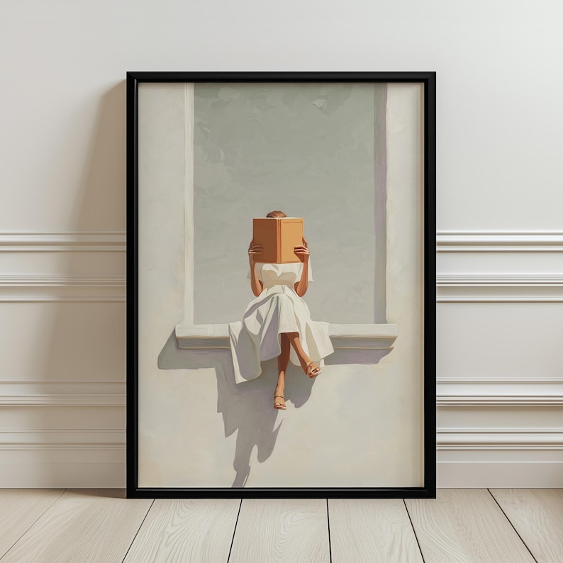 Woman Reading Print - Neutral Wall Art, Library, Book Lover Gifts ...