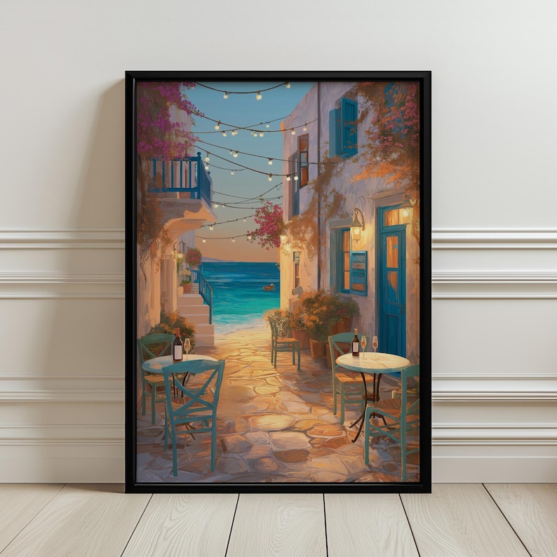 Impressão de pôr do sol com vinho grego - Impressão de verão, decoração ...