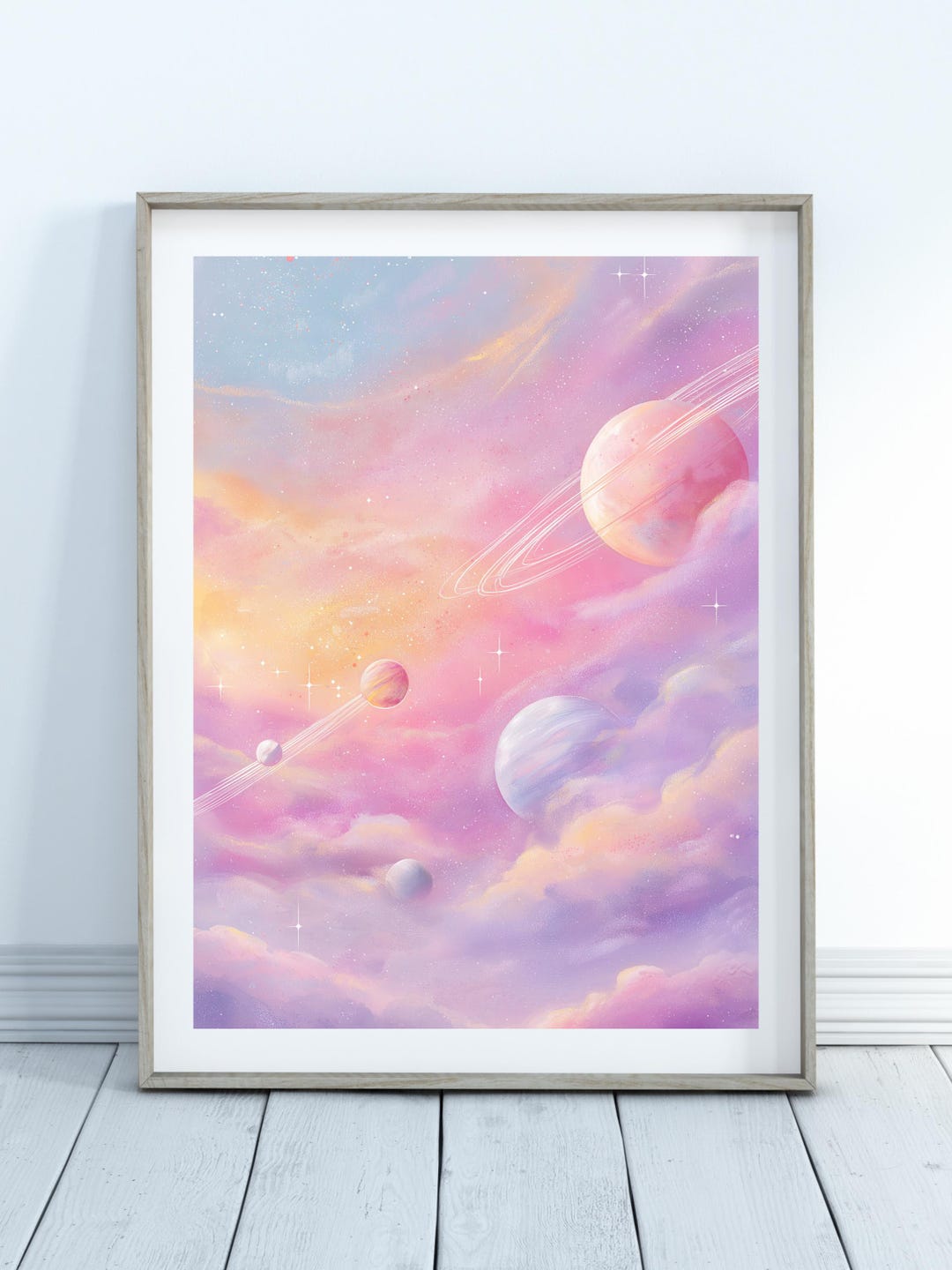 Pastel Planets Galaxy Print – Preppy Wall Art in Pink, Blue & Lavender ...