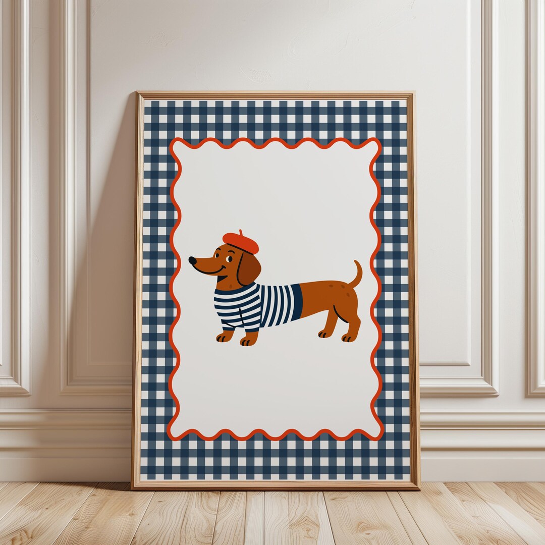 French Dachshund Print-nursery Decor, Checkered, Dogs, Boy Nursery ...