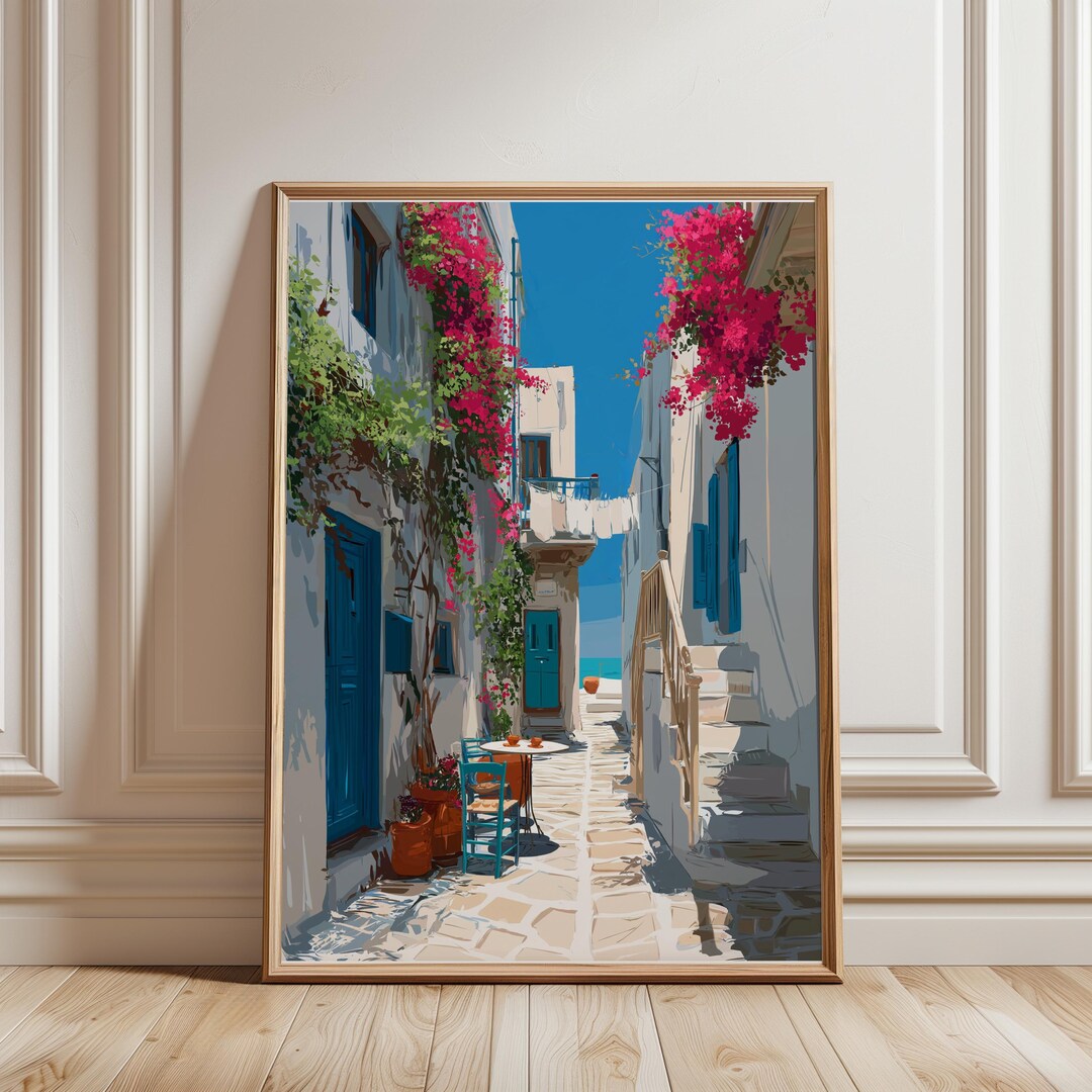 Impressão de viela grega - Impressão de verão, decoração minimalista ...