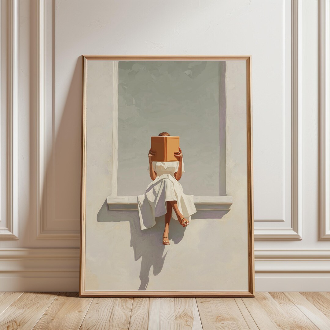 Woman Reading Print - Neutral Wall Art, Library, Book Lover Gifts ...