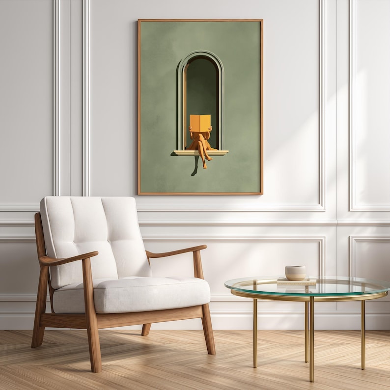 Sage Green Woman Reading Print - Green Wall Art, Library, Book Lover ...