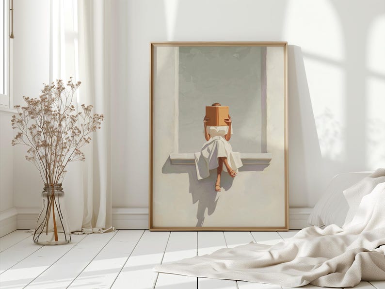 Woman Reading Print - Neutral Wall Art, Library, Book Lover Gifts ...