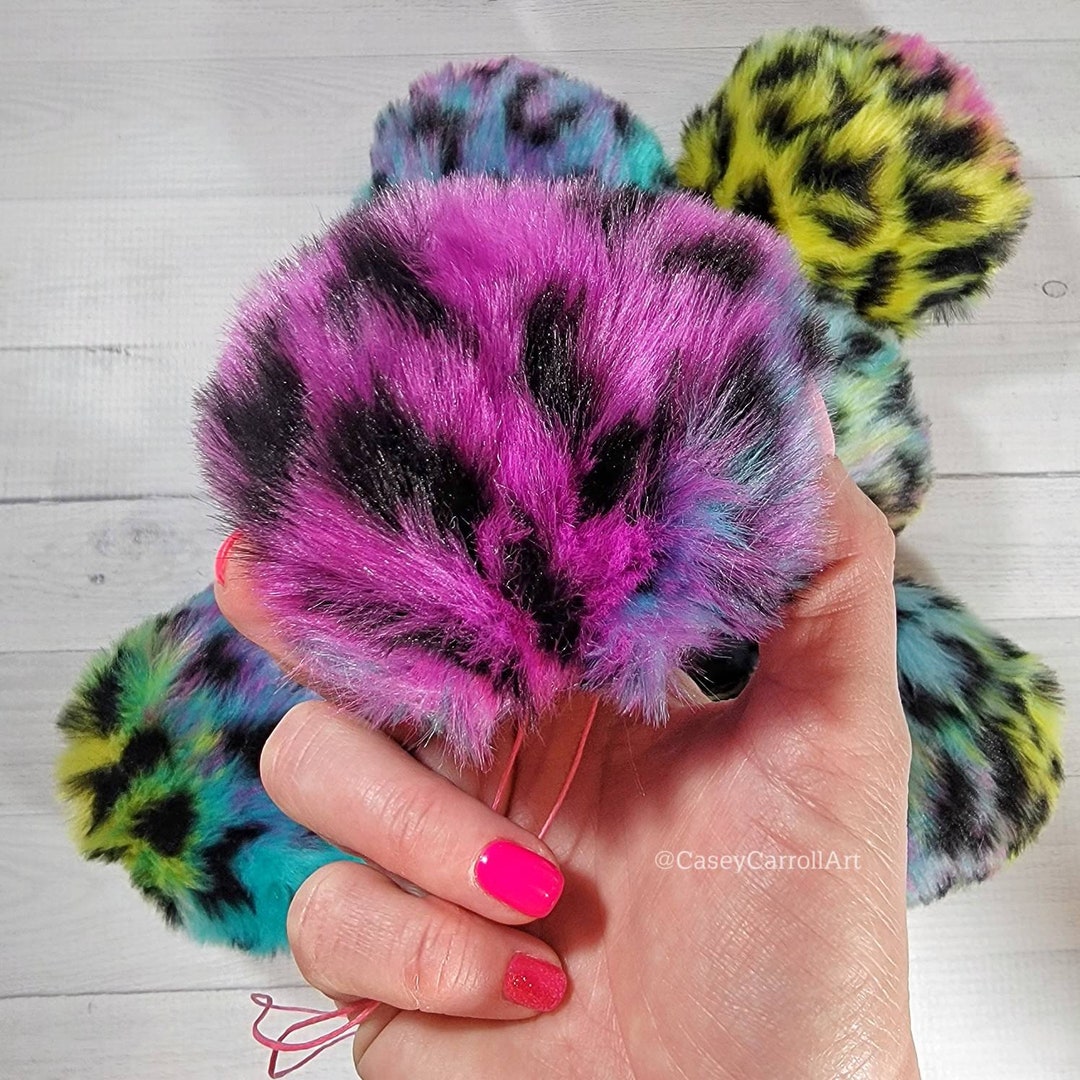 RAINBOW LEOPARD Faux Fur Poms, Animal Print Poms, Leopard Poms, Faux ...