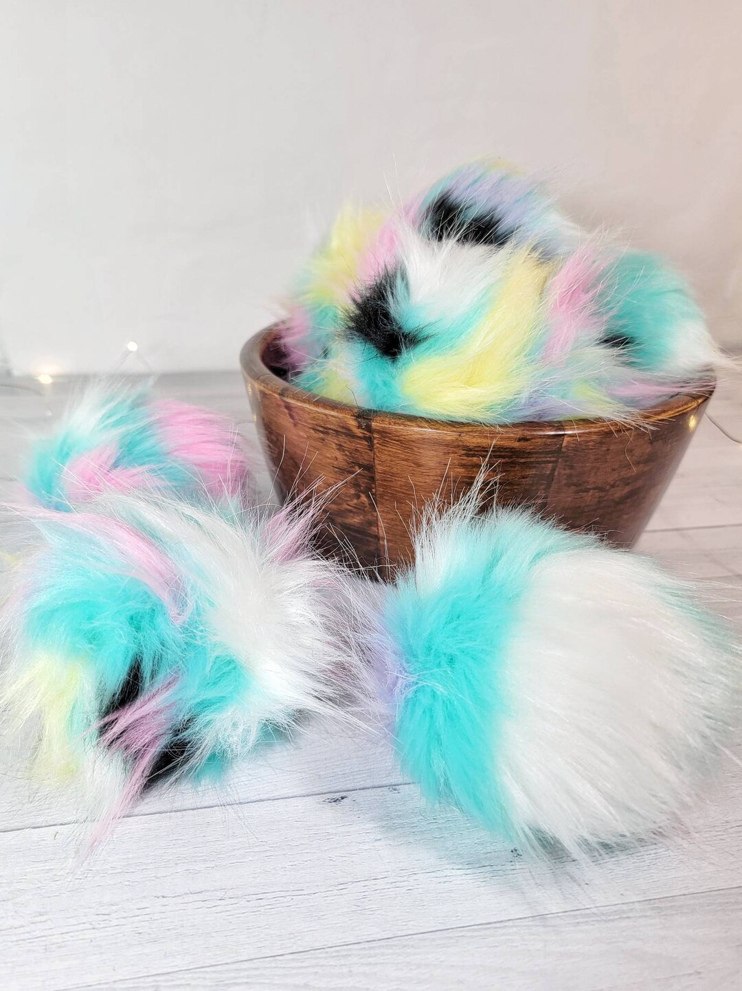 JELLY BEAN Faux Fur Poms, Rainbow Poms, Multicolor Poms, Faux Fur Poms ...