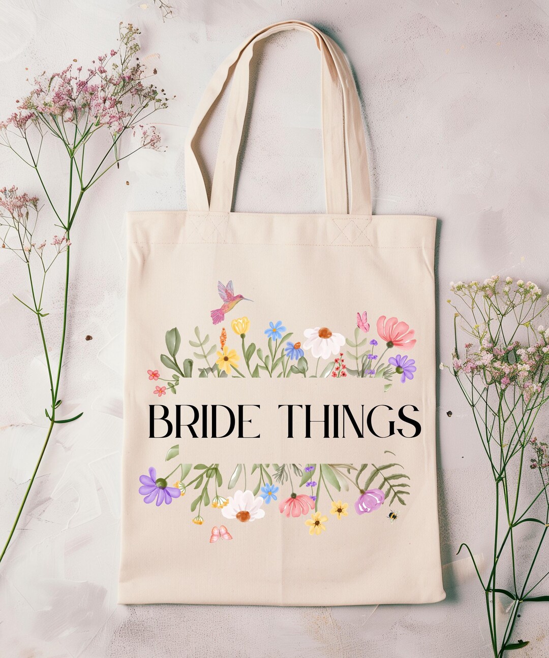 Bride Things Tote Bag: Floral Wedding Favor, Cotton Bridal Gift - Etsy