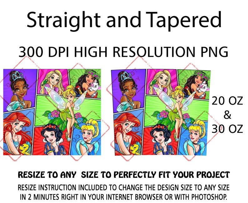 Princess Tumbler Wrap PNG: Fairytale Cartoon Design (digital Download ...