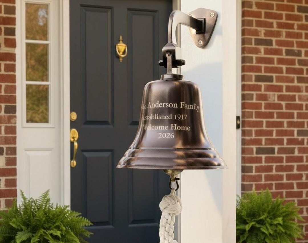 Personalized Engraved Brass Bell 8 Inch Antique Finish – Housewarming ...