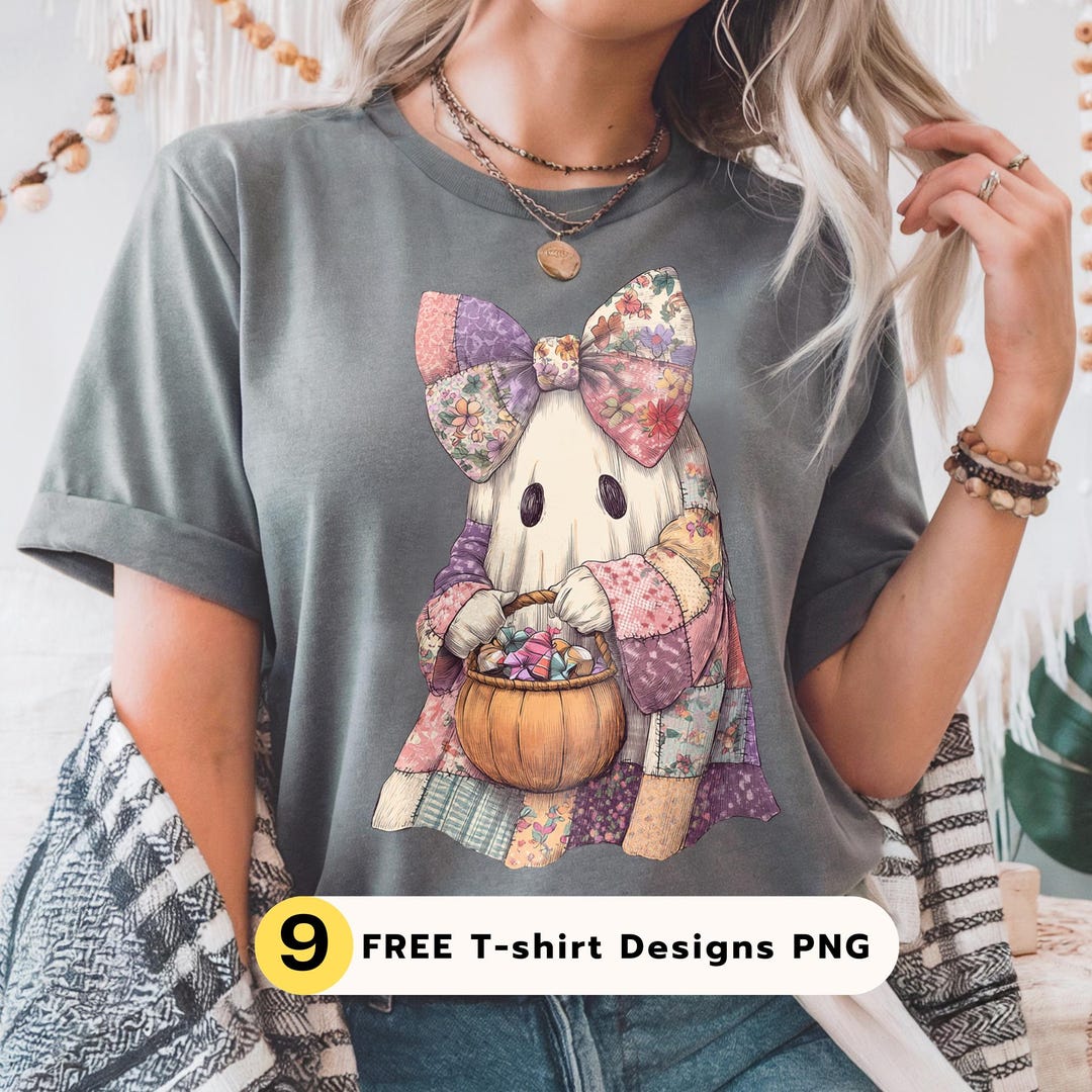 Retro Denim Ghost PNG: Halloween Pumpkin Candy Clipart (digital ...