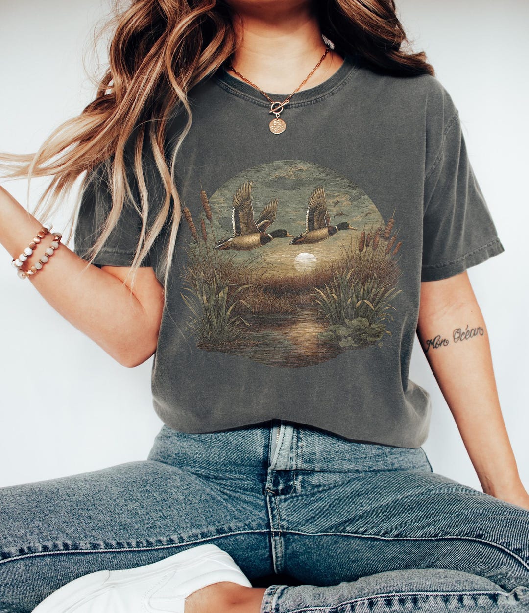 Retro Duck Hunting PNG, Vintage Wildlife Sunset Scene, Waterfowl Art ...