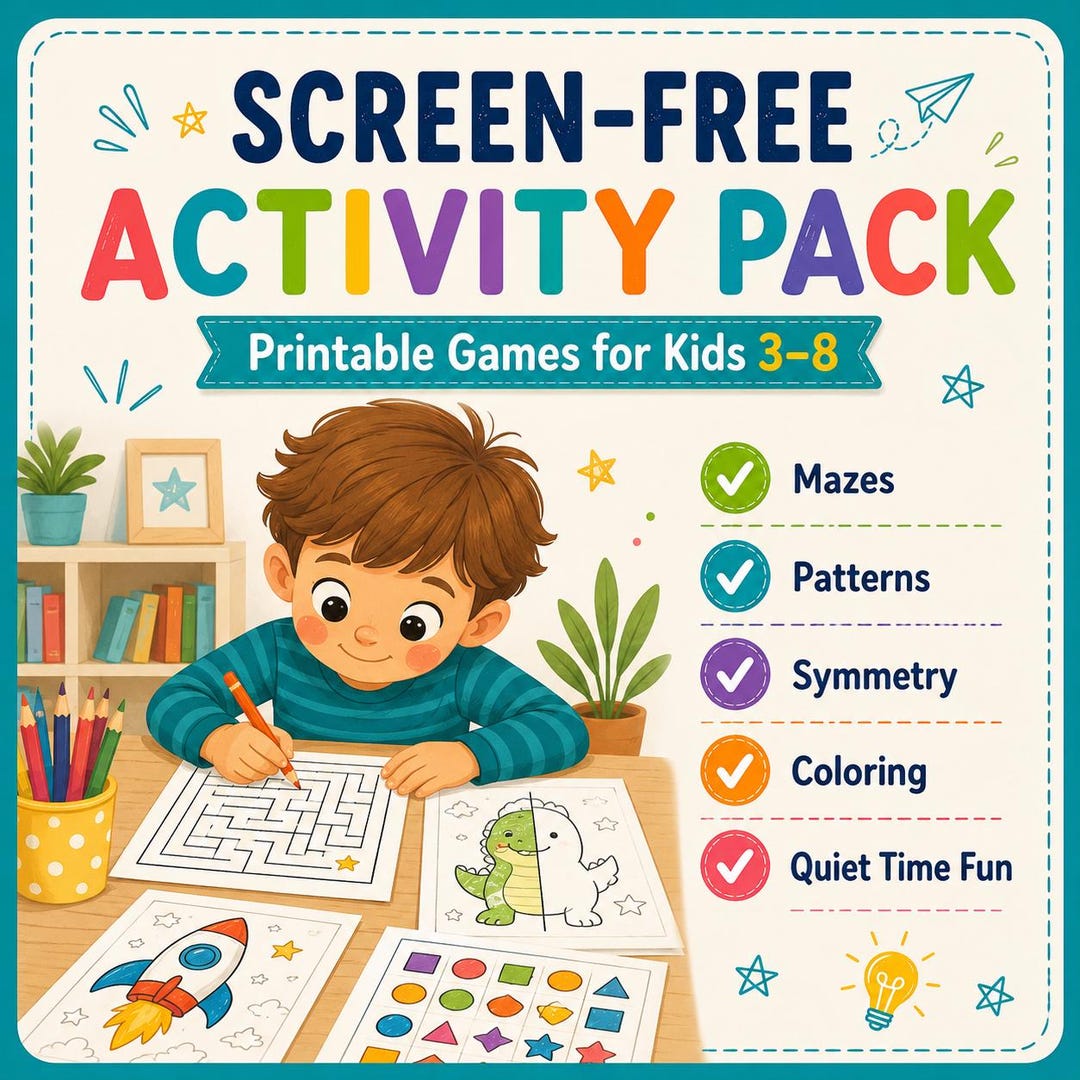 Screen Free Activity Pack for Kids | Printable Travel Games & Quiet ...