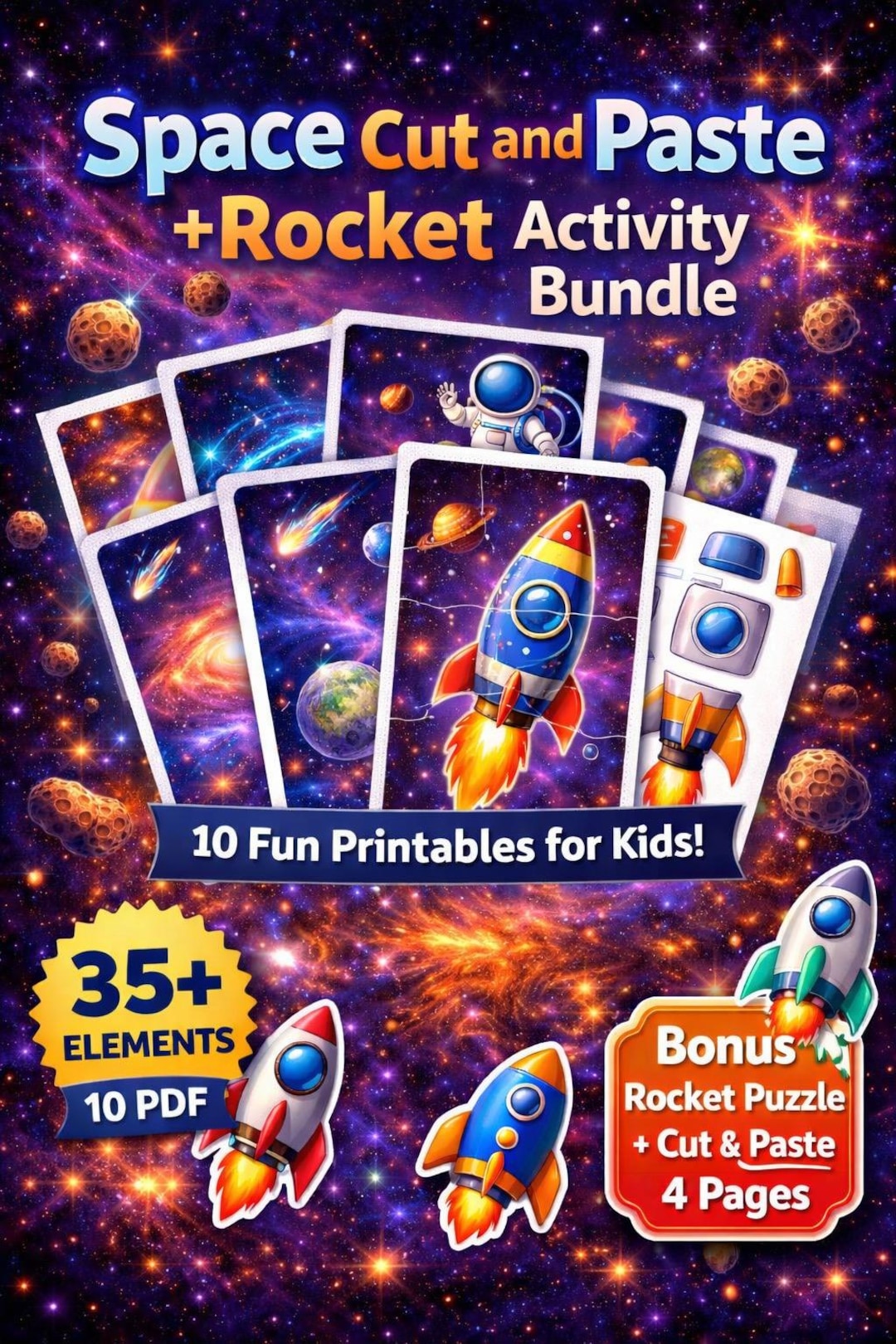 Space Busy Book for Kids | Cut and Paste Rocket Activities | Preschool ...