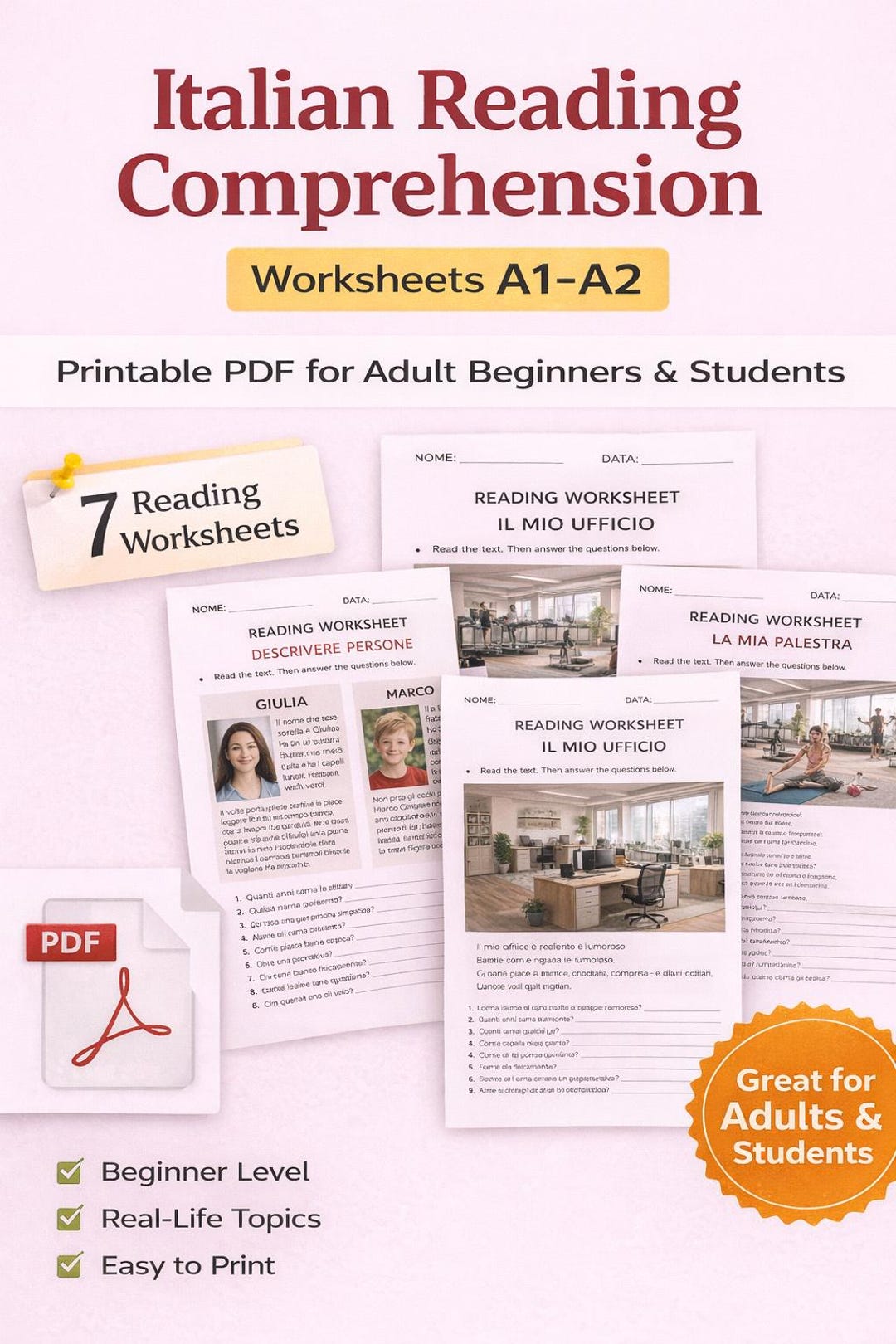 Italian Reading Comprehension Worksheets A1–A2 | Printable PDF for ...