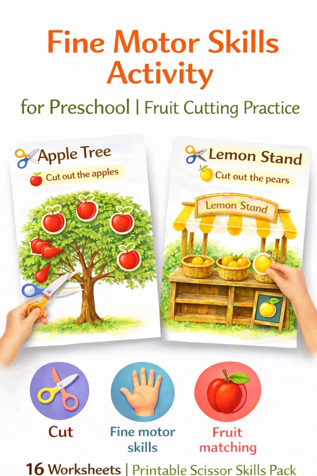 Preschool Fine Motor Skills Activity | Fruit Cutting Scissor Worksheets ...