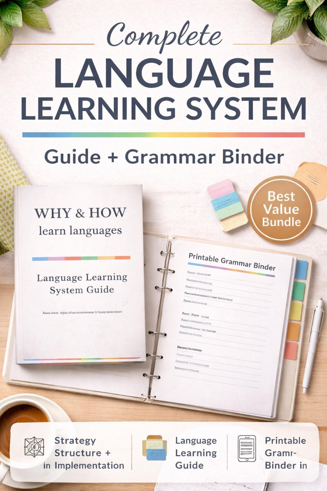 Language Learning Organizer Bundle | Printable Grammar Binder + Study ...