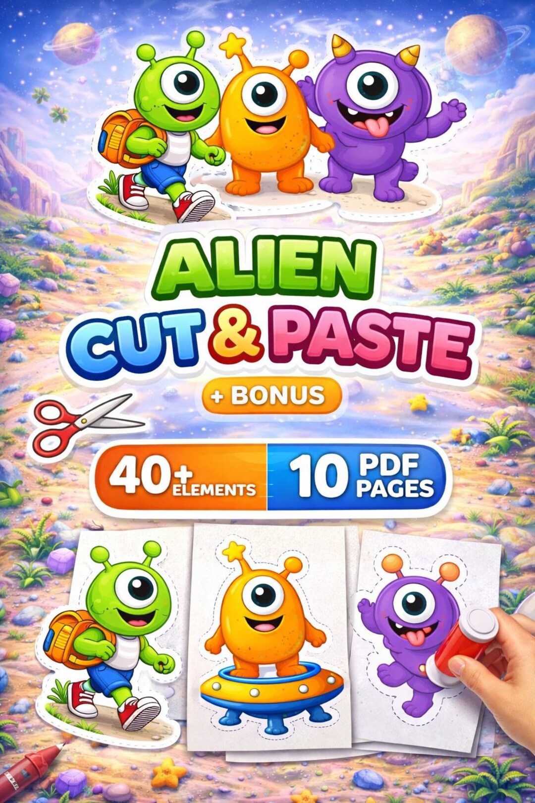 Alien Cut and Paste Activity + Coloring Pages | Space Scissor Skills ...