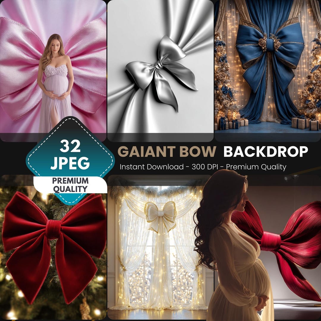 Giant Bow Christmas Backdrop: Velvet Ribbon Overlays (digital Download ...