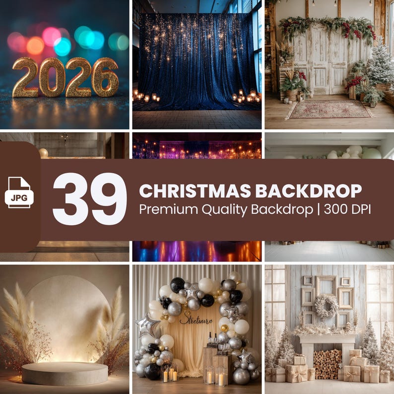 Festive Christmas Digital Backdrop: Holiday Photo Overlay (JPEG & PNG ...