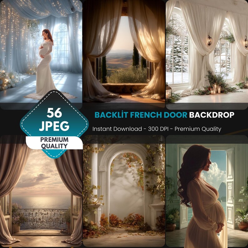 Backlit French Doors Digital Backdrop, Maternity Photography (JPEG ...