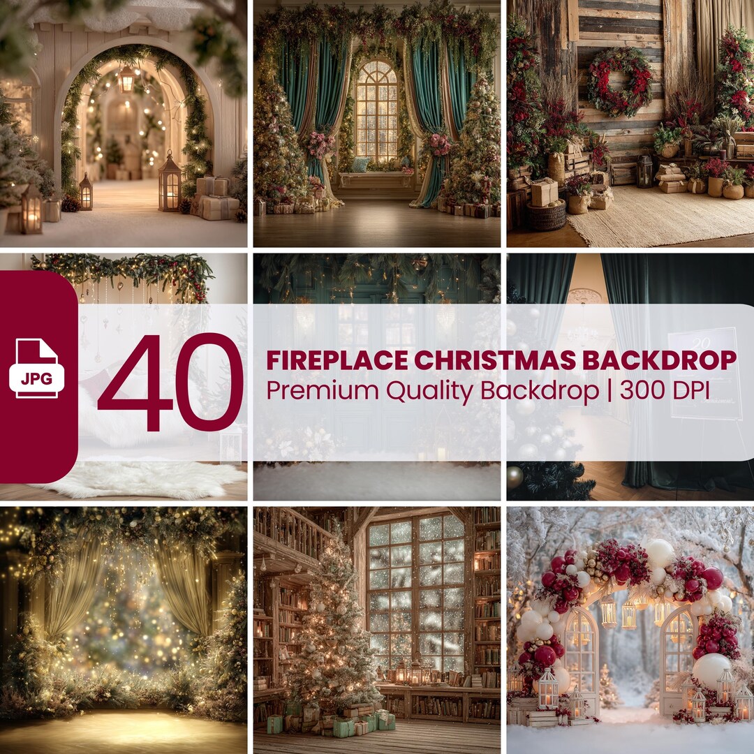 Christmas Fireplace Digital Backdrop, Maternity Photography (JPEG & PNG ...