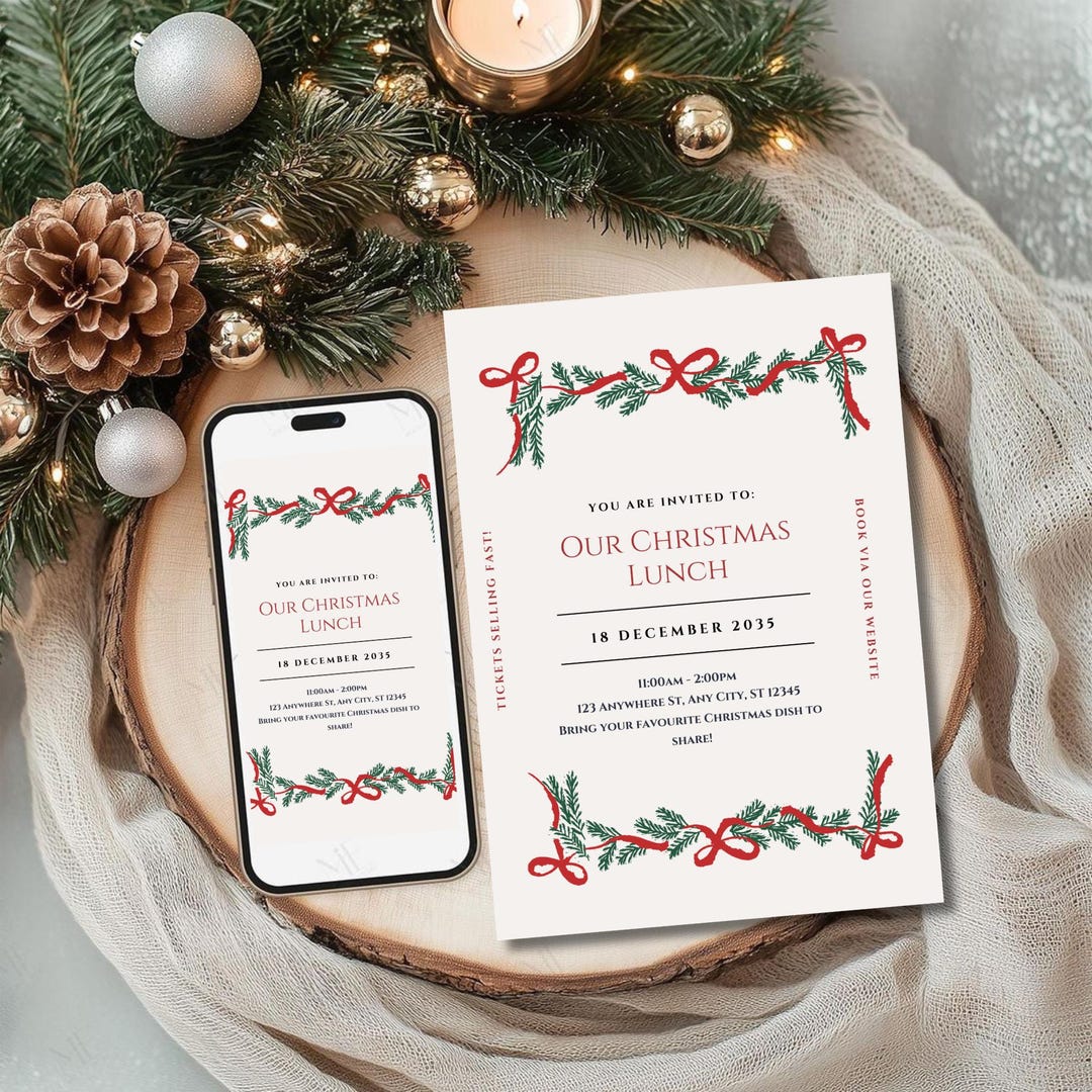 Editable Christmas Lunch Invitation Template, Festive Holiday Invite ...