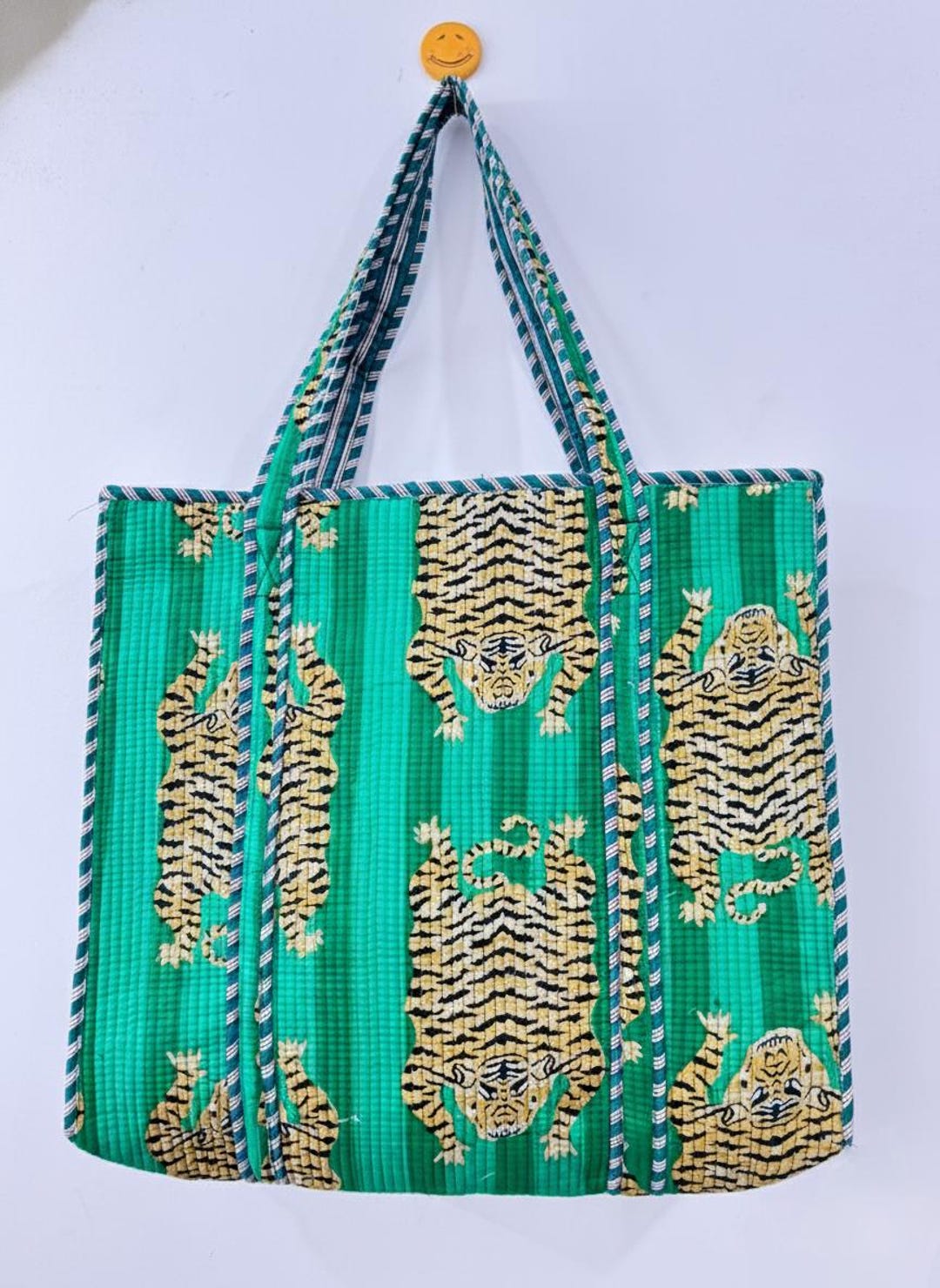 Green Tiger Print Tote – Handmade Quilted Market Bag - Etsy