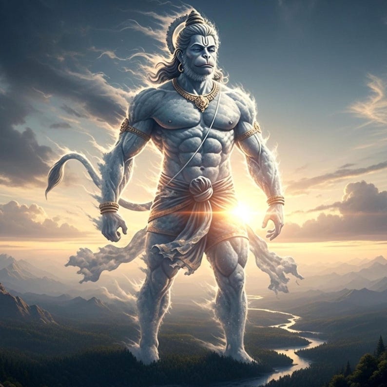 Divine Lord Hanuman Digital Wall Art – Powerful Blue Hanuman ...